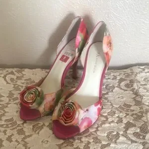 Anne Klein | Shoes | Anne Klein Pink Floral Heels Peep Toe | Poshmark